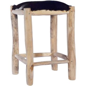 vidaXL Barhocker Echtes Ziegenfell und Teak Massivholz Vidaxl