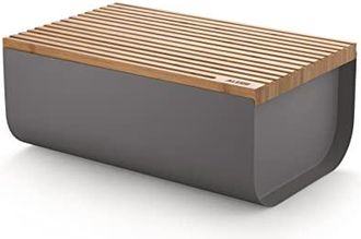Alessi Mattina BG03 DG - Bo&icirc;te &agrave; Pain Design, en Acier Color&eacute; avec R&eacute;sine Epoxy avec Planche &agrave; D&eacute;couper en Bois de Bambou,Gris Sombre
