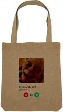 Fabulous Sac Shopping Tote Bag Aspect Lin - Smeagol Gollum Social Network Meeting Love - Sac de Courses Toile Epaisse 360g Beige Naturel Cabas Port&eacute; Epaule Sol