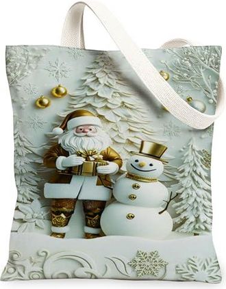 Generic Sacs fourre-tout en toile motif P&egrave;re No&euml;l - R&eacute;utilisables - L&eacute;gers - Lavables - Pour lhiver, blanc, 13x15 Inch