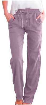 Generic Pantalon en coton et lin pour femme - Jambe large - Pantalon de plage d&eacute;t&eacute; confortable - Pantalon de yoga Palazzo - XIYU26068, violet, XXL
