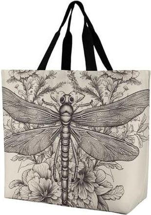 Generic Libellules Fleurie Dessin&eacute;e &Agrave; La Main Sac A Main Femmes R&eacute;utilisable Tote Bag Pliable Sac Fourre-Tout Pour Shopping Voyage Universit&eacute;