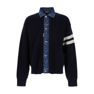 Dsquared2 Homme, Pulls, Bleu, Taille: L Cardigan Tricot Denim Sweaters