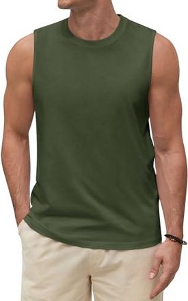 Heekpek Debardeur Homme T-Shirt sans Manche Coton Tee Shirt &Eacute;t&eacute; D&eacute;bardeurs Sport Imprim&eacute; Hawa&iuml;enne Fitness Running Tops, Vert Militaire, XL