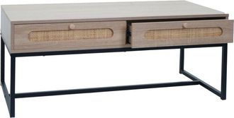 Hhg Couchtisch HHG 217, Wohnzimmertisch Tisch Beistelltisch Sofatisch, Schublade, Kubu Rattan Holz Melamin, Eiche-Optik