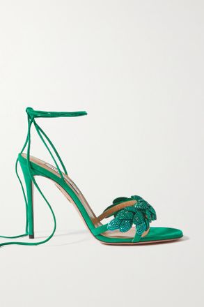 Aquazzura Sandales &Agrave; Lacer En Cuir Et En Daim &Agrave; Cristaux Galactic Flower 105 - Vert