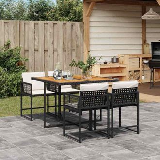 vidaXL vidaXL 5-tlg. Garten-Essgruppe mit Kissen Schwarz Poly Rattan