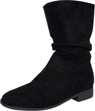 Generic Bottes mi-mollet pour femme - Bottes courtes d&eacute;contract&eacute;es - &Eacute;l&eacute;gantes - Classiques - Polyvalentes - Couleur unie - Talon &eacute;pais - Confortables - &Agrave; enf