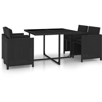 vidaXL 5-tlg. Garten-Essgruppe mit Auflagen Poly Rattan Schwarz - Vidaxl