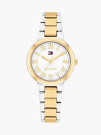 Tommy Hilfiger Montre &agrave; maillons bicolores plaqu&eacute; or