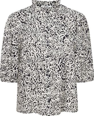 b.young BYILAMO SS Shirt Damen Bluse Kurze gemusterte Hemdbluse mit Halbarm R&uuml;schenkragen und Puff&auml;rmeln Regular Fit, Gr&ouml;&szlig;e:38, Farbe:Birch Mix (200779)
