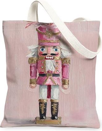 Generic Sacs fourre-tout en toile motif casse-noisette, sacs de courses r&eacute;utilisables de style vintage pour No&euml;l, avec bandouli&egrave;re lavable, p&ecirc;che, 13x15 Inch