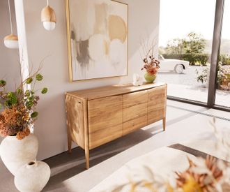 DELIFE Sideboard Simcha 145 cm Akazie Natur 2 Türen 3 Schubladen, Sideboards