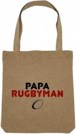 Fabulous Sac Shopping Tote Bag Aspect Lin - Papa Rugbyman Sport Rugby Ballon P&egrave;re - Sac de Courses Toile Epaisse 360g Beige Naturel Cabas Port&eacute; Epaule Solide I