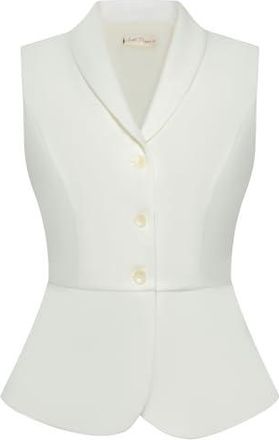 Belle Poque Gilet vintage à col à revers boutonné pour femme - Décontracté - Col en V - Style péplum, blanc, XXL