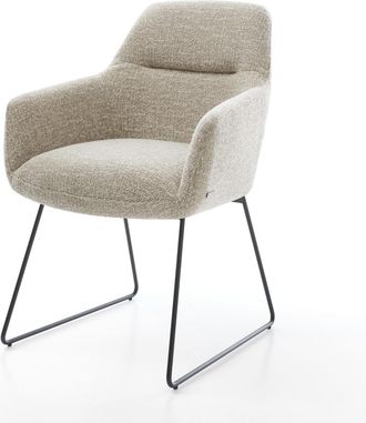 DELIFE Esszimmerstuhl Pejo-Flex Webstoff Soft Beige Kufengestell Schwarz Taschenfederkern, Esszimmerstühle