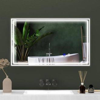 Kleankin Miroir de Salle de Bain Lumineux Rectangulaire Mural LED 3 Couleurs Luminosit&eacute; R&eacute;glable Interrupteur Tactile, Horizontal ou Vertical, 100 x 60 cm