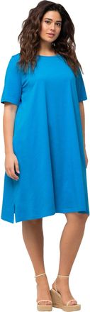 Ulla Popken Damen Jerseykleid, A-Linie, Rundhals, Halbarm, Taschen 819165 Kleid, Blau, 42-44 EU