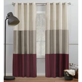 Exclusive Home Curtains Chateau Ösenvorhang, Kunstseide, gestreift, 137 x 213 cm, Burgunderrot/Taupe