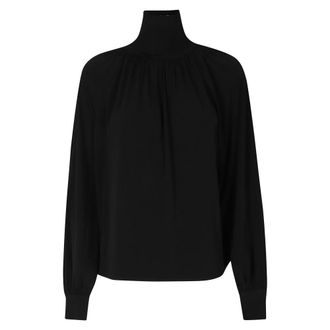 Vince Rollkragenpullover mit Raffung und Rippb&uuml;ndchen - - Knitwear - Damen - Schwarzk - M