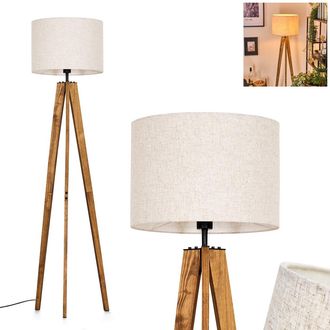 HOFSTEIN Stehleuchte Bassagoda, Stehlampe aus Holz/Metall/Stoff in Natur/Schwarz/Beige, Leuchte im skandinavischen Design mit Schirm aus Stoff (Ø 40 cm) u. Fuß
