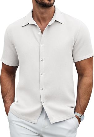 Coofandy Herren Hemd Kurzarm Waffel Freizeithemd Textured Sommerhemd Regular Fit Hemden Basic Shirt