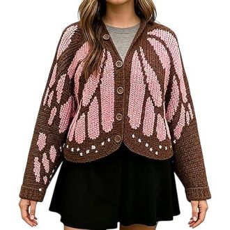 Generic Cardigan en tricot papillon monarque, cardigan papillon monarque ouvert sur le devant, hauts &agrave; motif ailes de papillons, Cardigan papillon, XXL