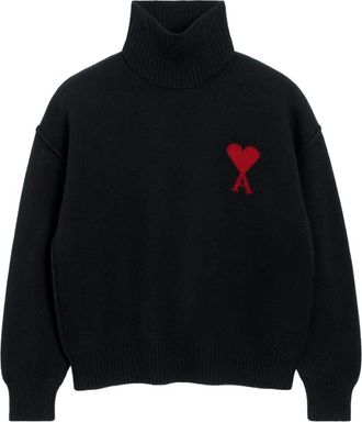 Ami Femme, Pulls, Noir, Taille: 36 FR Pull Col Roul&eacute; De Coeur