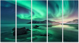 Islandburner Bild auf Leinwand Aurora Nordlichter Lofoten Inseln Norwegen Himmel Polarlichter Natur Leinwandbild Wandbild Prime Bilder für Wohnzimmer etc