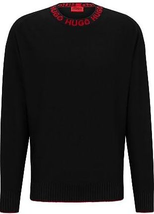 HUGO BOSS Hommes Smarlo Pull Oversized Fit en Pur Coton avec col logoté