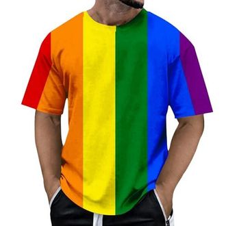 Generic Rrongwn T-shirts pour hommes LGBT Rainbow Gay Pride T-shirt Col Rond Manches Courtes Color&eacute; T-shirts Manches Courtes Ample Streetwear D&eacute;contract&eacute; Coto