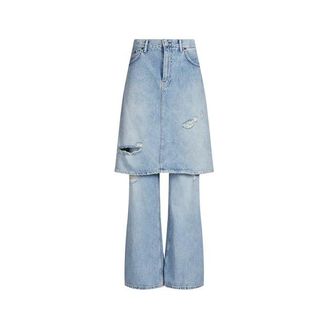 Acne Studios Jean jupe d&eacute;chir&eacute; en coton organique et cuir