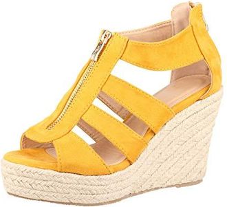 Elara Jumex Sandale Femme Talon compensé Plate-Forme Chunkyrayan TH82221 Yellow-40