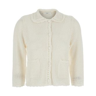 Dunst Collared Crochet Cardigan - - Knitwear - Damen - Wei&szlig; - M