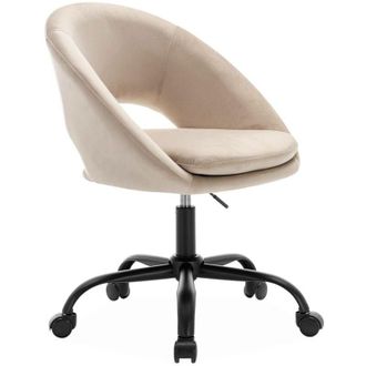 Sweeek Sweeek - Chaise de bureau ronde &agrave; roulettes en velours blanc cass&eacute;. Pam. l 59 x p 60 x h 79 / 89cm