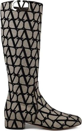 Valentino Garavani Stiefel - Mid-Calf Toile Boots With Monogram Print - Gr. 40 (EU) - in Grau - f&uuml;r Damen