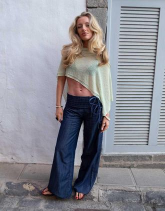Daisy Street x Emma Jeans - Hose aus Chambray mit geradem Schnitt und Einsatz am Bund-Blau