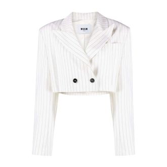 Msgm Msgm, Femme, Vestes, Blanc, Taille: 40 FR Pinstripe Cropped Blazer