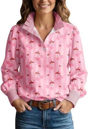 Generic 2026 Chemisier Femme Chic Et &Eacute;l&eacute;gant Saint-Valentin Tee Shirt Soft Manches Longues Haut Col en V Boutonn&eacute; Tunique Couleur Unie Chemisier Grande Taille