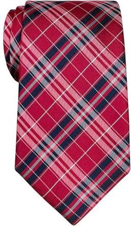 Retreez Cravate styl&eacute;e microfibres tiss&eacute;e en tartan pour homme - Rouge et Bleu marin