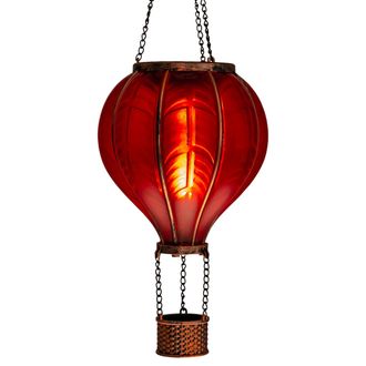 Bonetti LED Solar Hei&szlig;luftballon mit Flammeneffekt Beleuchtung | Lampion mit 20 warm-wei&szlig;en Lichter | Gartenlaterne zum h&auml;ngen | inkl. Metallkette | Gesamth&ouml;h