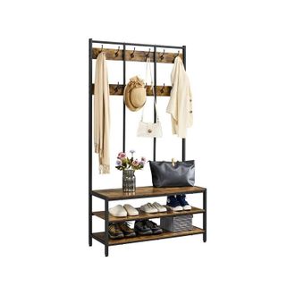 Yaheetech Yaheetech Grand Portemanteau, Meuble dentr&eacute;e avec 2 &Eacute;tag&egrave;res et Banc &agrave; Chaussures, 12 Crochets Double, Vestiaire avec Grand Espace de Rangement pour
