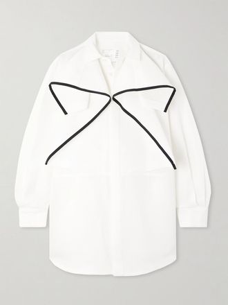 sacai Hemd Aus Einer Seiden-baumwollmischung Mit Ripsbandbes&auml;tzen - Wollwei&szlig;