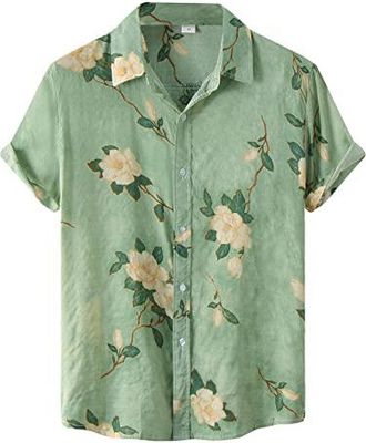 Generic Chemise d&eacute;t&eacute; &agrave; manches courtes pour homme - Chemise hawa&iuml;enne avec imprim&eacute; - Chemise de loisirs avec col rabattu - Chemise de plage avec bouton vers l