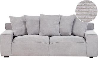 Beliani 3-Sitzer Sofa Hellgrau Cord mit 5 Dekokissen Breite Armlehnen Sitzfläche Modern Gepolstert Wohnzimmer Gästezimmer Polstersofa
