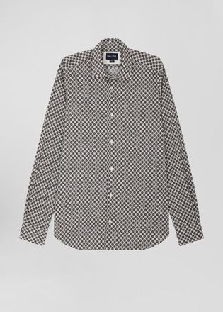 Eden Park Chemise En Coton &Agrave; Micro-motifs &Eacute;cru Coupe Slim