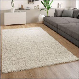 Paco Home Teppich Wohnzimmer, Schlafzimmer/Hochflor Shaggy in versch. Designs Farben und Größen, Grösse:140x200 cm, Farbe:Creme 14