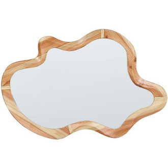 Beliani Wandspiegel Hellbraun aus Holz 89 x 49 cm Asymmetrische Form Modernes Design Boho Stil Wanddeko f&uuml;r Flur Schlafzimmer Wohnzimmer