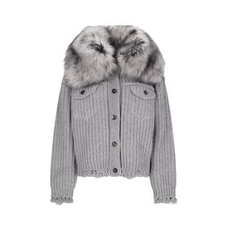 Blumarine Femme, Pulls, Gris, Taille: 40 FR Knit+Fur Cardigan