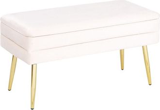 Beliani Beliani - Banquette dInt&eacute;rieur en Velours Blanc avec Pieds Dor&eacute;s et Coffre Rangement Durham